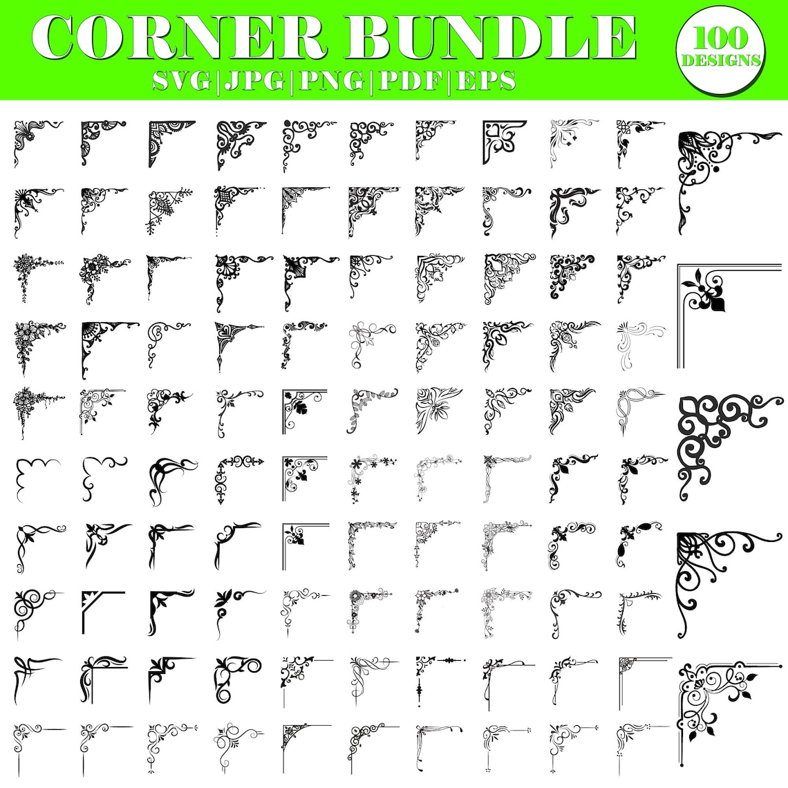 Corner Svg Bundles, Corner Svg, Floral Corner, Decorative Page Corner ...