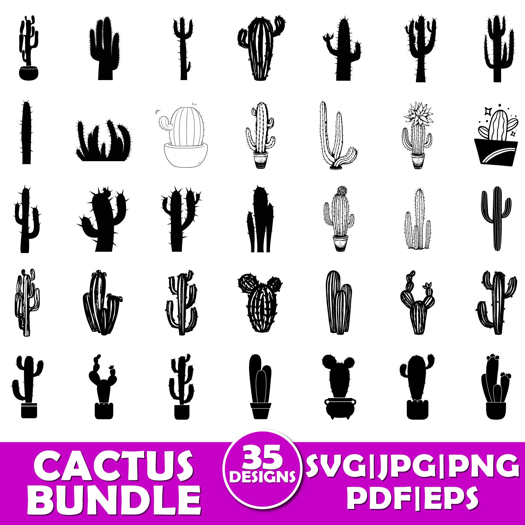 Cactus Svg Bundles, Cactus Cut Files, Cactus Clipart, Cactus Vector ...