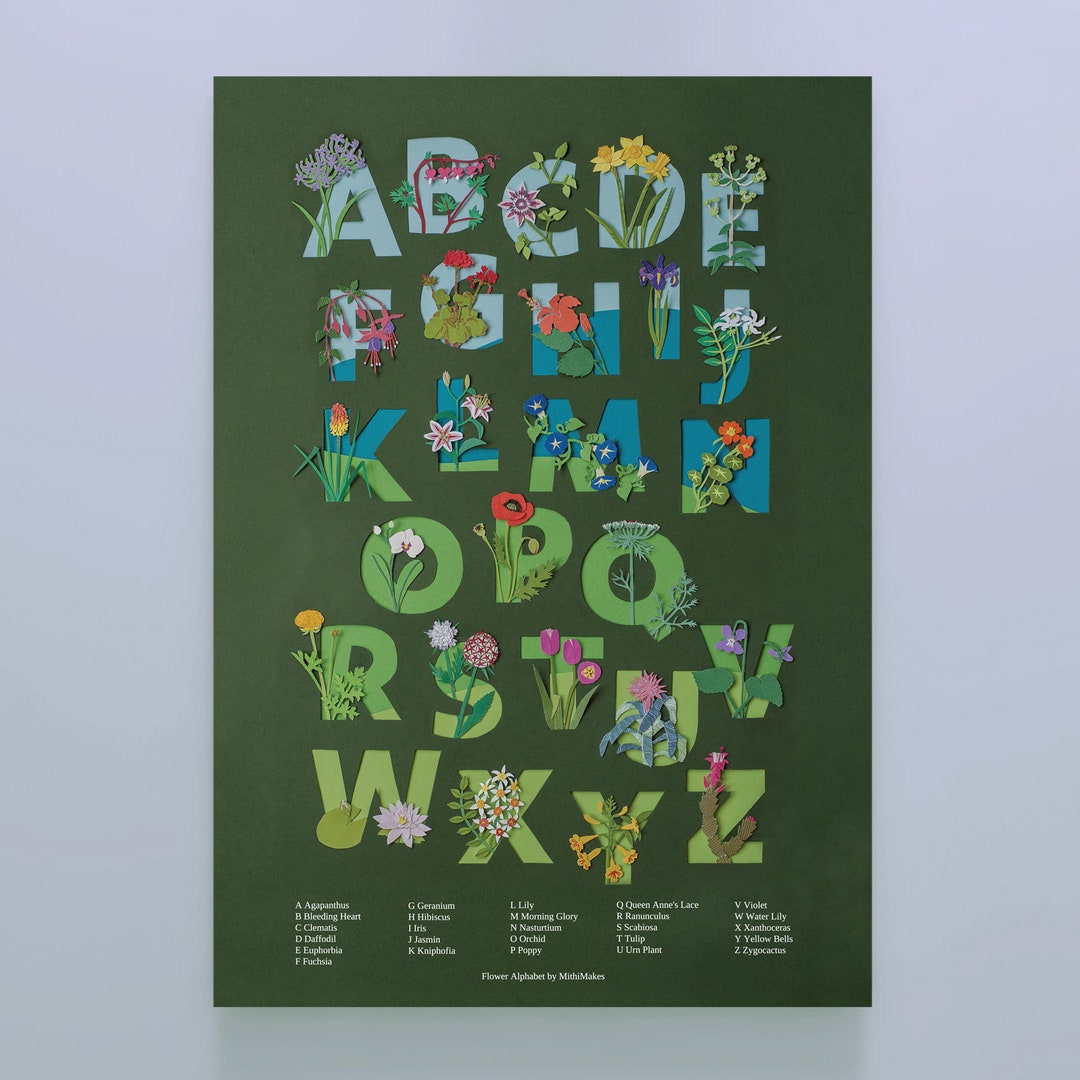 Collage Flower Alphabet Poster A3 - Etsy