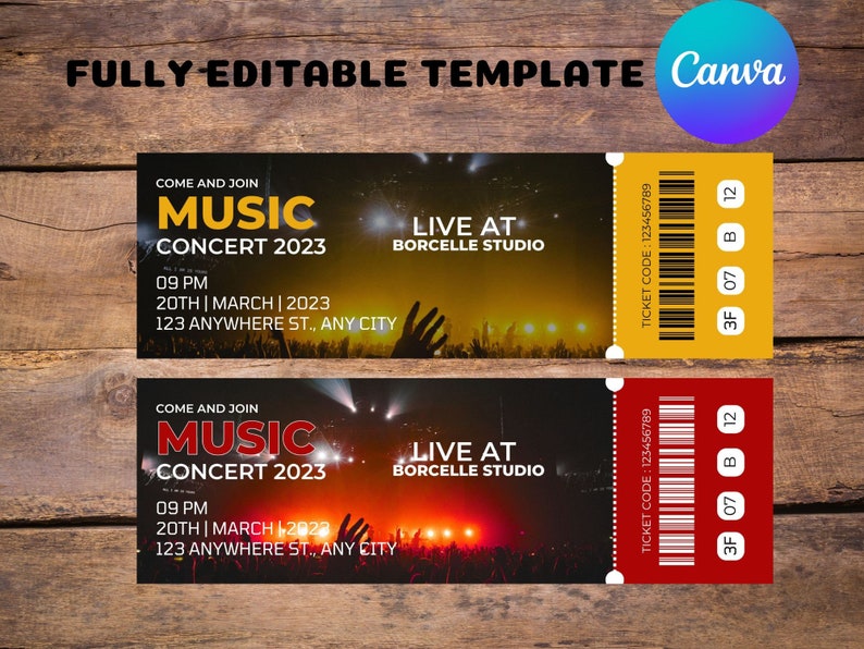 Editable Concert Ticket Template, Custom Concert Ticket Gift, DIY Event ...