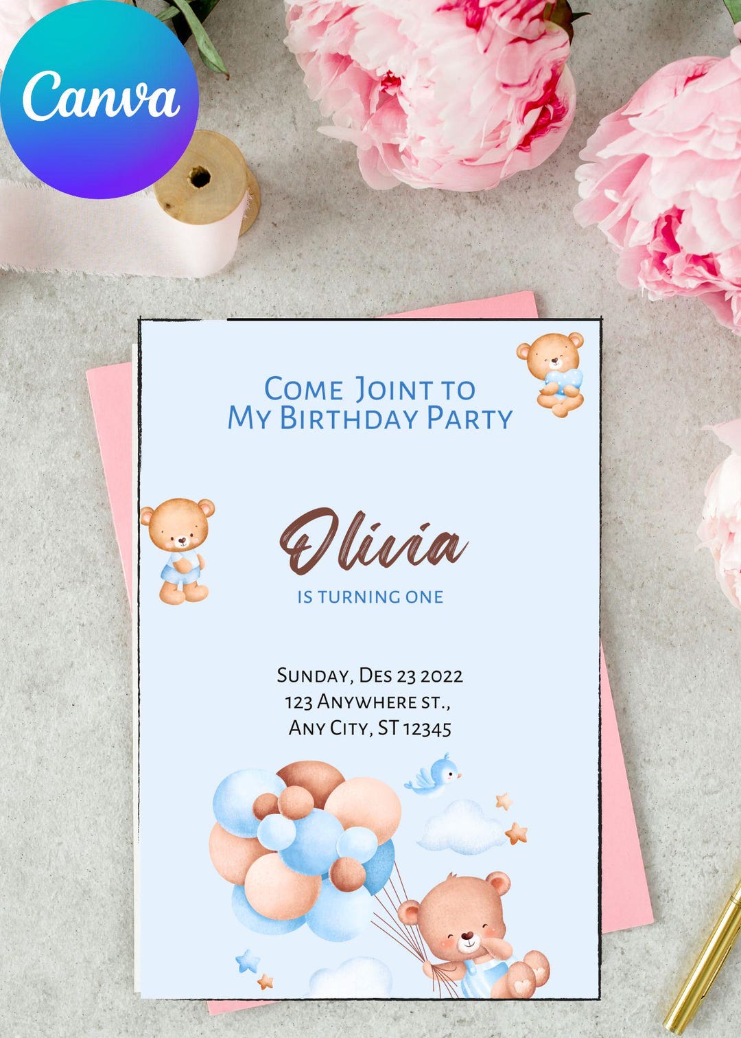 Bear Birthday Invitation, Editable, Bear-y Fun Birthday, Bears Party ...