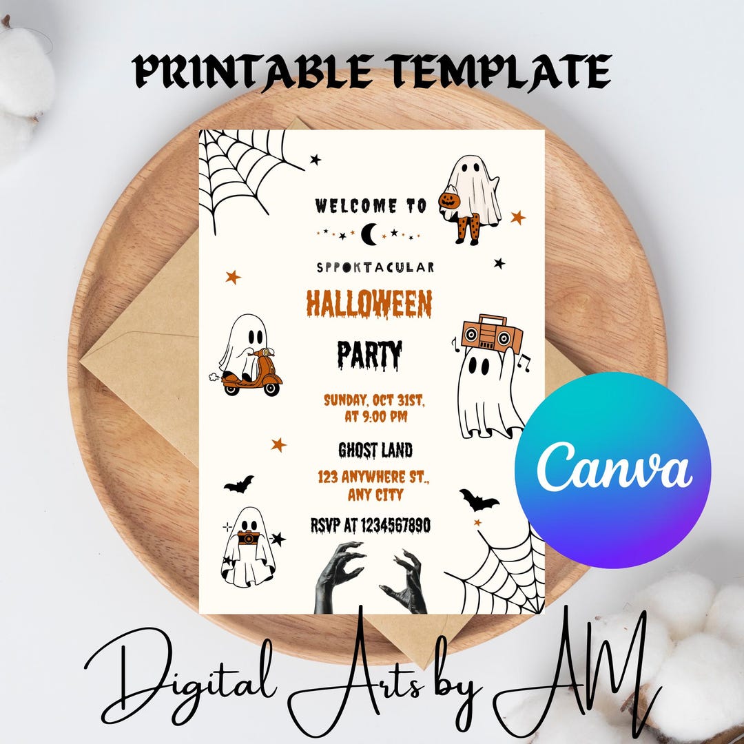 Editable Halloween Party Invitation, Printable Halloween Ghost Party ...