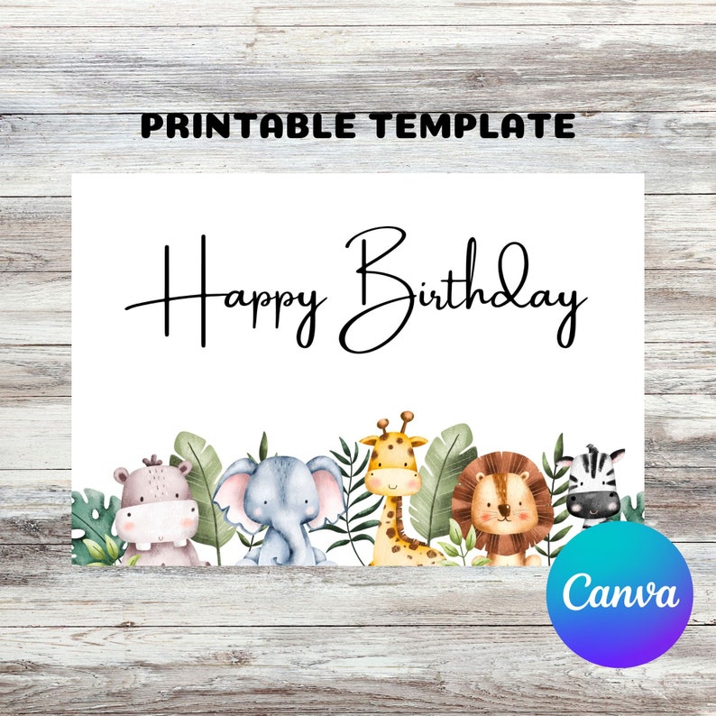 Printable Safari Jungle Animals Birthday Card for Son Daughter Grandson ...
