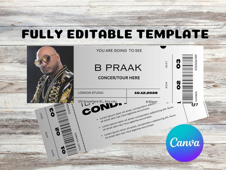 Editable Concert Ticket Template, Custom Concert Ticket Gift, DIY Event Ticket, Surprise ...