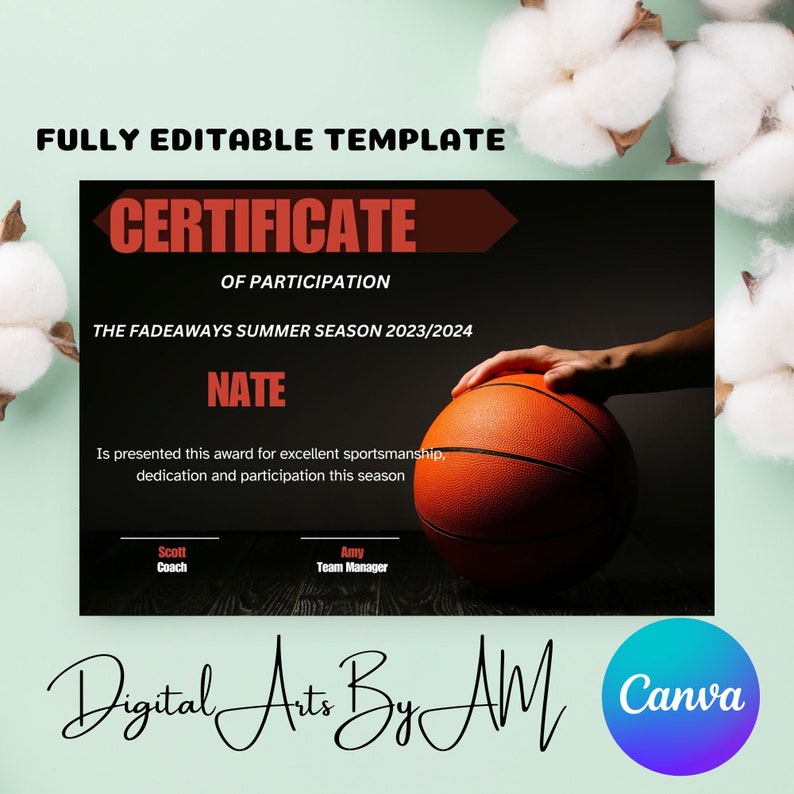 Editable Basketball Award Certificates, Award Ceremony Certificate, End ...