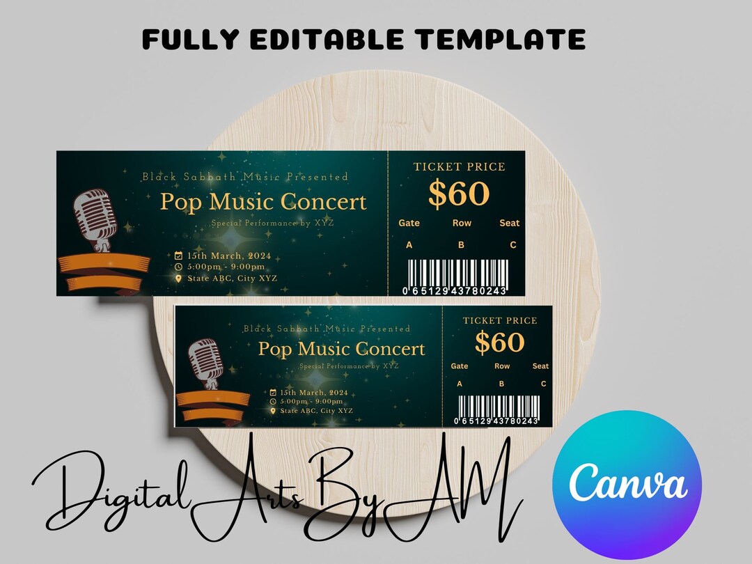 Editable Concert Ticket Template, Custom Concert Ticket Gift, DIY Event ...