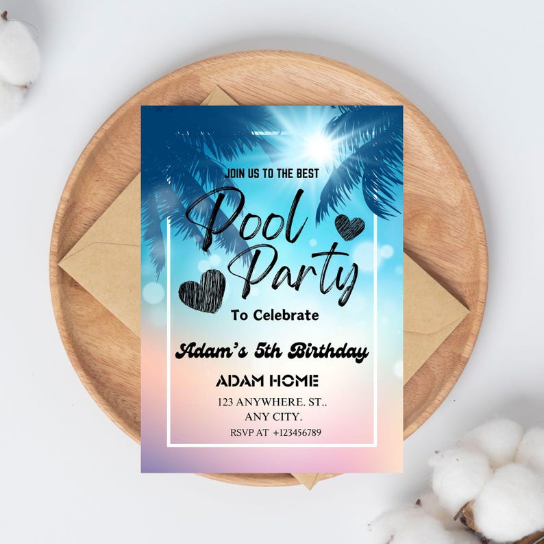 Editable Pool Party Invitation, Girl Pool Birthday Party, Pastel Invite ...