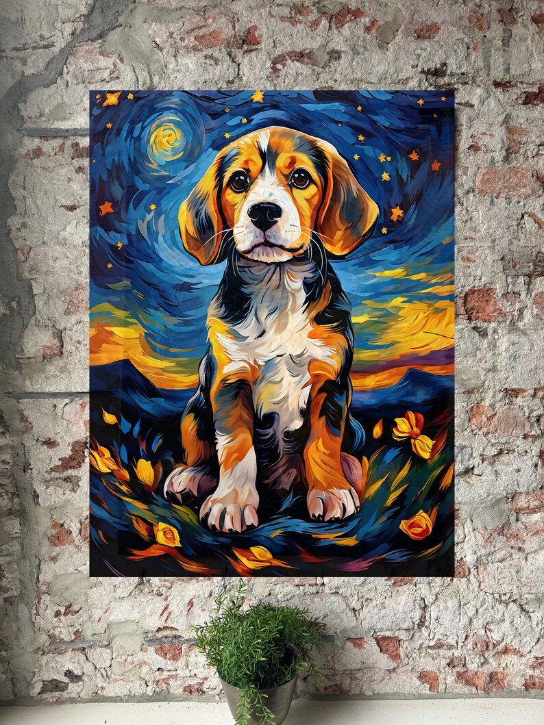 Van Gogh Starry Night Beagle Wall Tapestry Artistic Whimsical Decor - Etsy