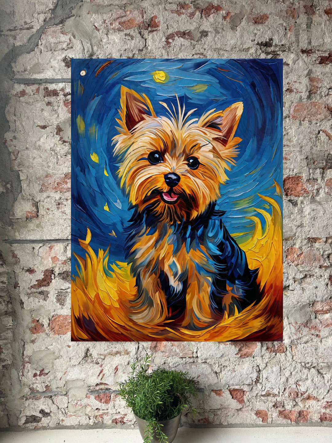 Van Gogh's Starry Night Yorkshire Terrier Wall Tapestry Cute Yorkie Dog ...