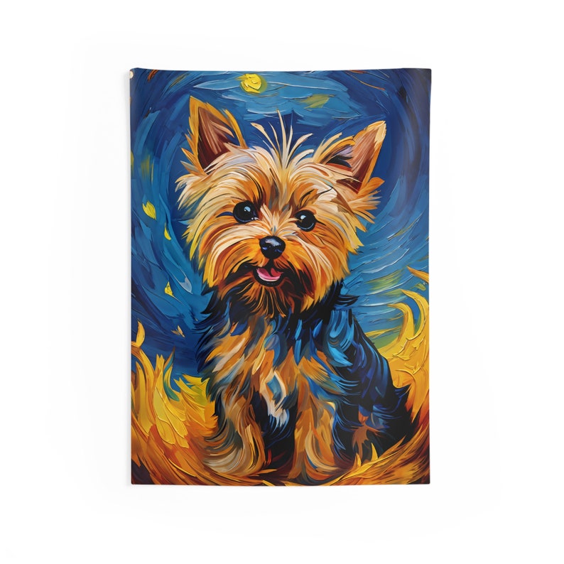 Van Gogh's Starry Night Yorkshire Terrier Wall Tapestry Cute Yorkie Dog ...