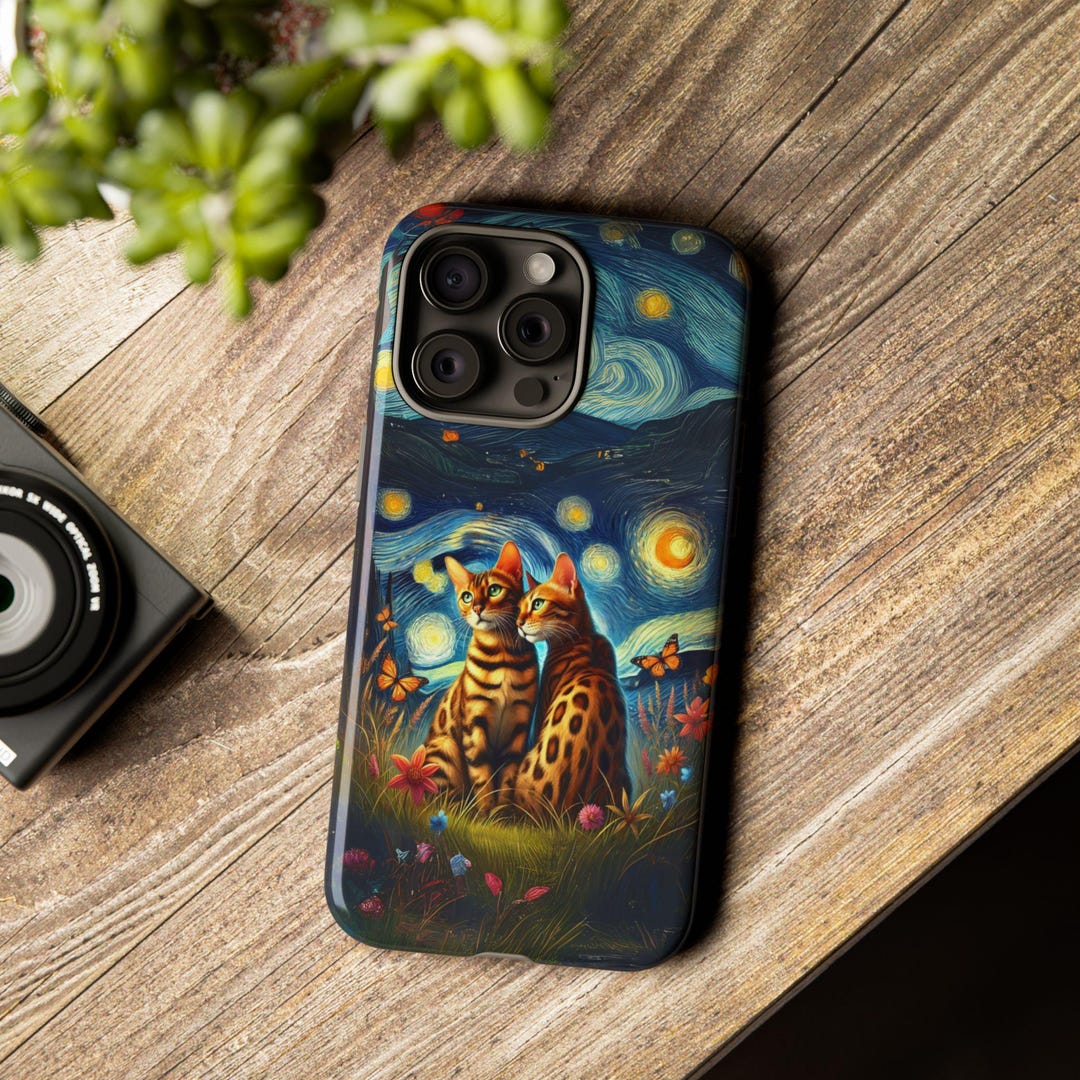 Bengal Cats Under Starry Night iPhone Case Van Gogh Inspired iPhone 15 ...