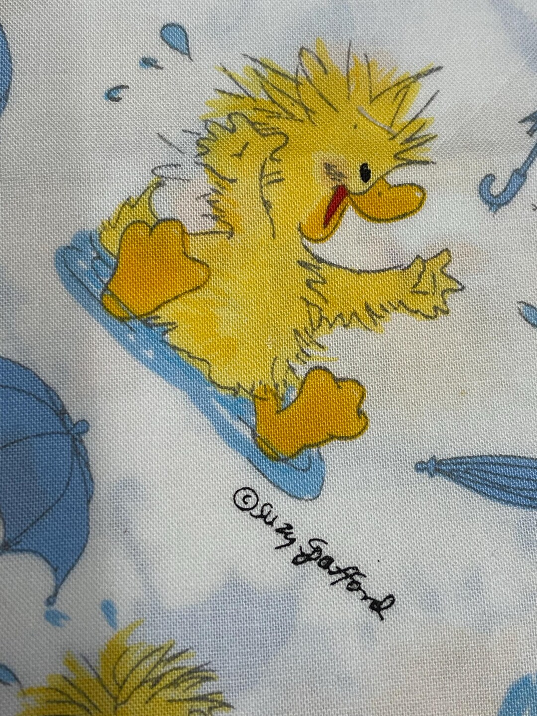 Little Suzy's Zoo Ducks With Blue Umbrellas on White Background - Etsy