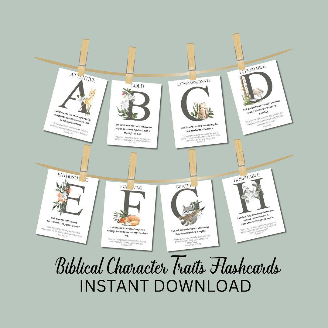 A-Z Biblical Character Traits Flashcards Download, K-6 Homeschool ...