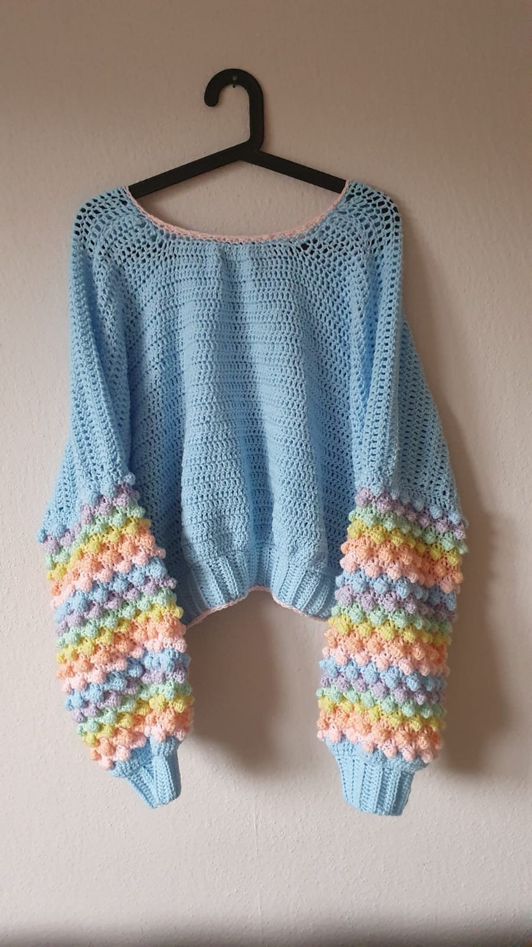 Crochet Pattern Oversized Rainbow Bobble Sweater ENGLISH - Etsy