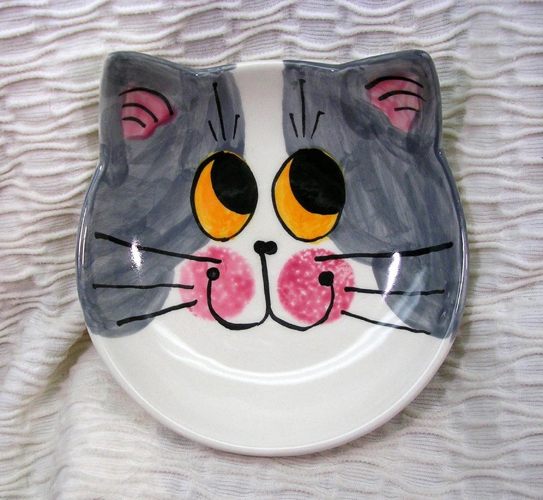 Gray Kitty Pottery Bowl, Spoon Rest, Clay Dish Handmade by Grace M ...