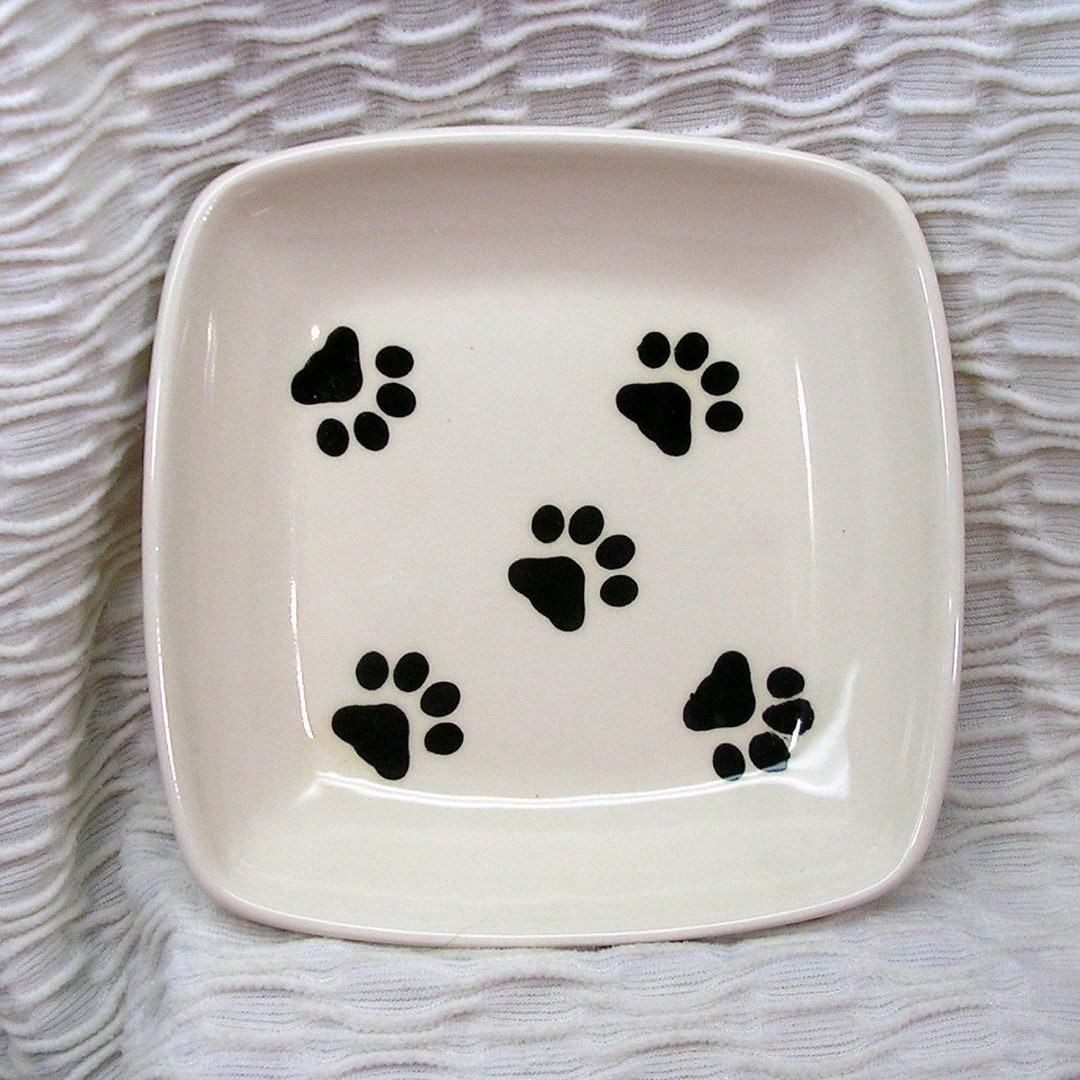 Black Paw Prints on A Square Clay Dish / Bowl Ceramic Handmade by Grace ...