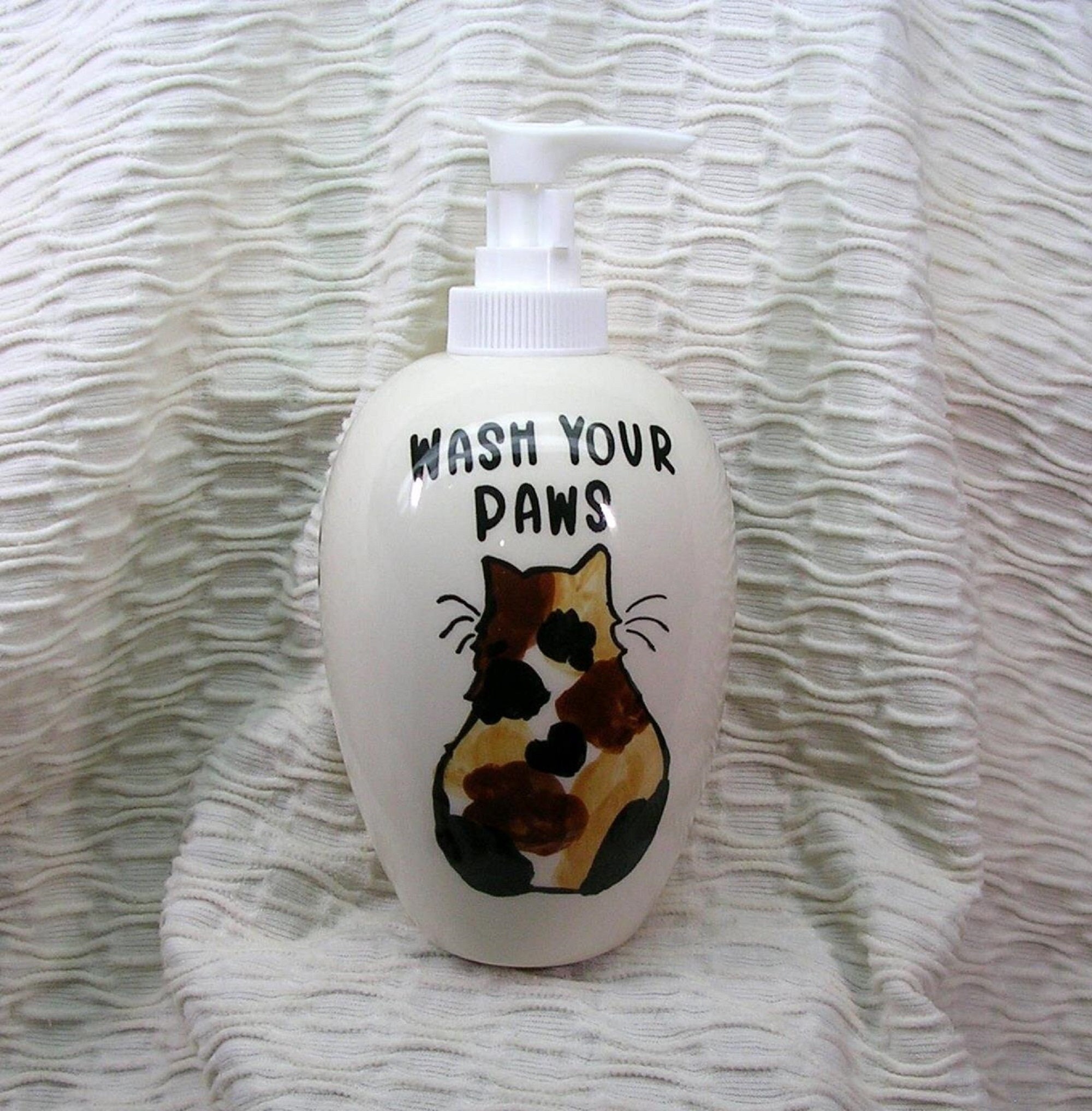 Calico Cat Soap Dispenser Wash Your Paws Handmade in Ceramic Soap Pump Bottle Etsy UK