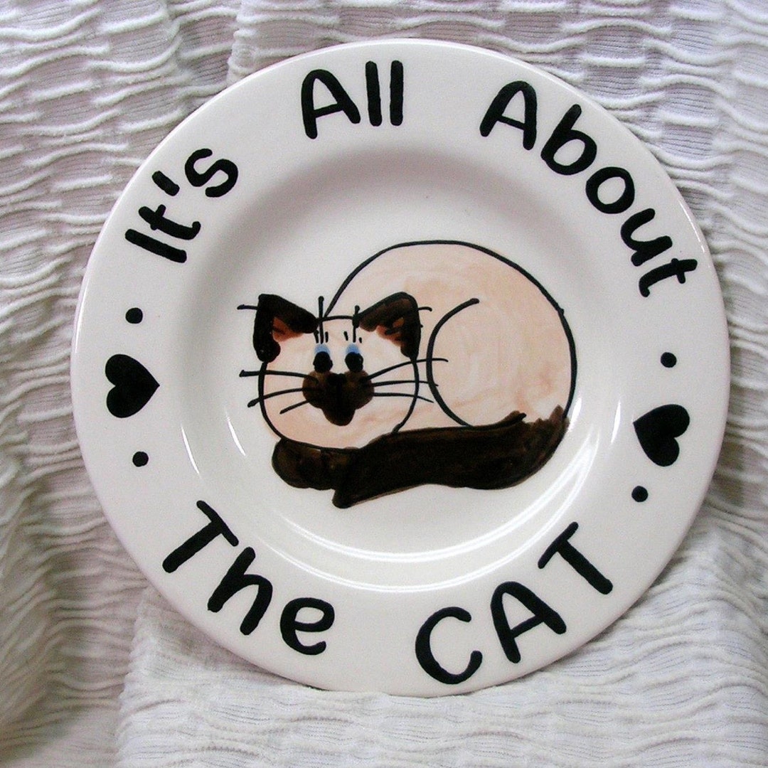 6 Inch Cat Plate Handmade in Clay by Grace M Smith Pet Food Dish - Etsy