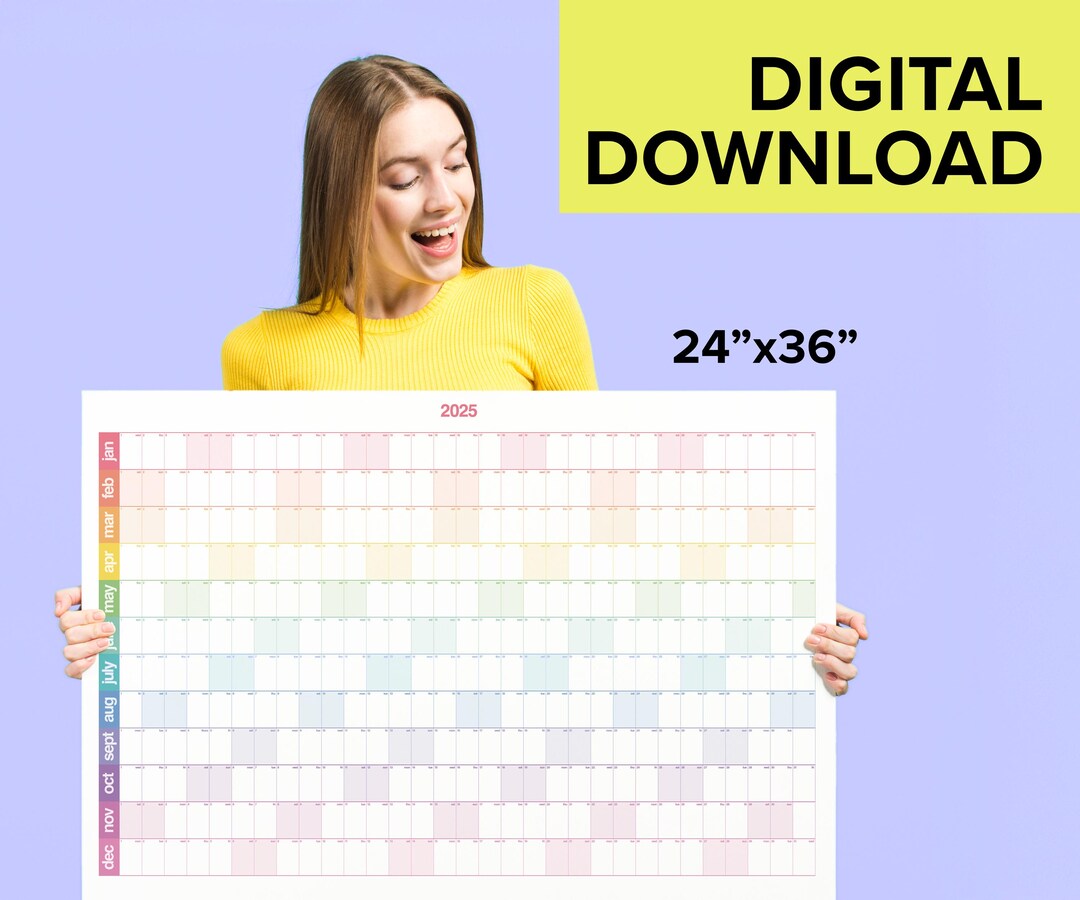 2025 Pastel Rainbow 24x36 Jumbo Calendar DIGITAL DOWNLOAD - Etsy