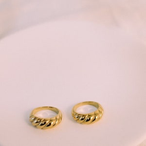 18K Gold Croissant Ring Stackable Rings for Women Dome Ring Twisted ...