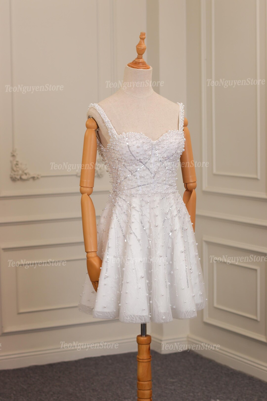 Mini Corset Wedding Dress. Pearl Party Short Dress. Custom Mini Bridal ...