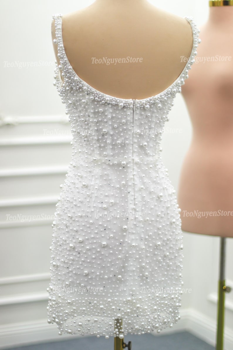 Pearl Reception Mini Dress. Short Wedding Dress With Pearls. Mini ...