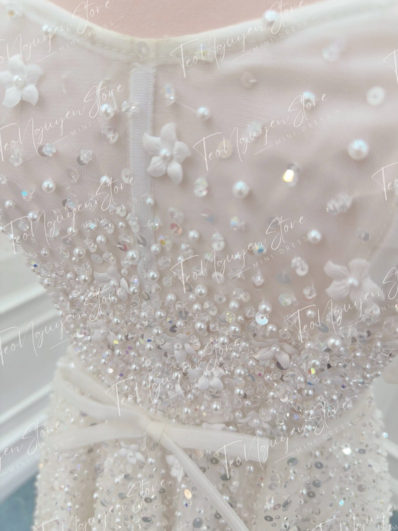 Sparkly Short Wedding Dress. Beaded Mini Wedding Dress. Beaded Party ...