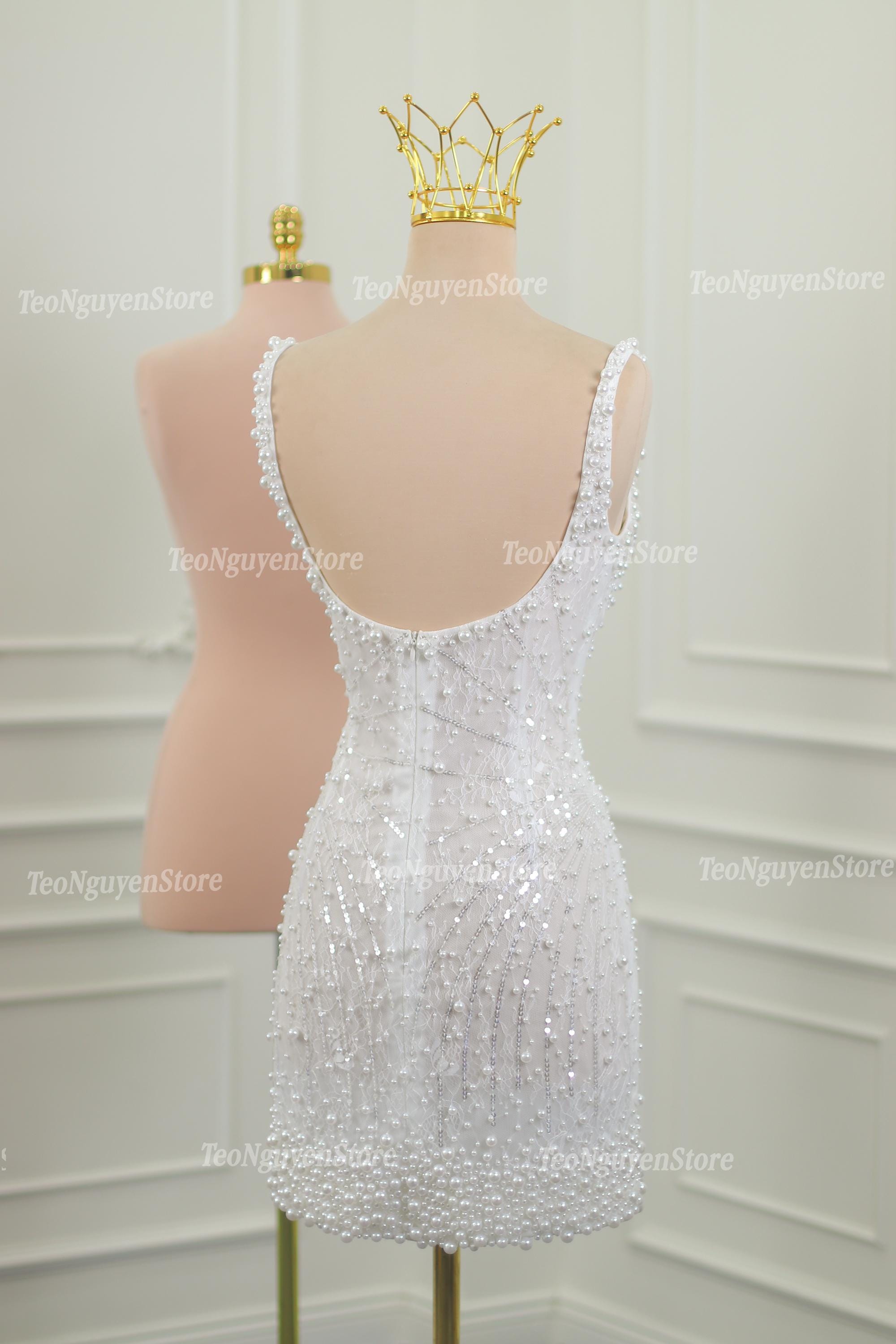White Mini Corset Wedding Dress. Pearl Party Dress. Custom Mini Dress ...