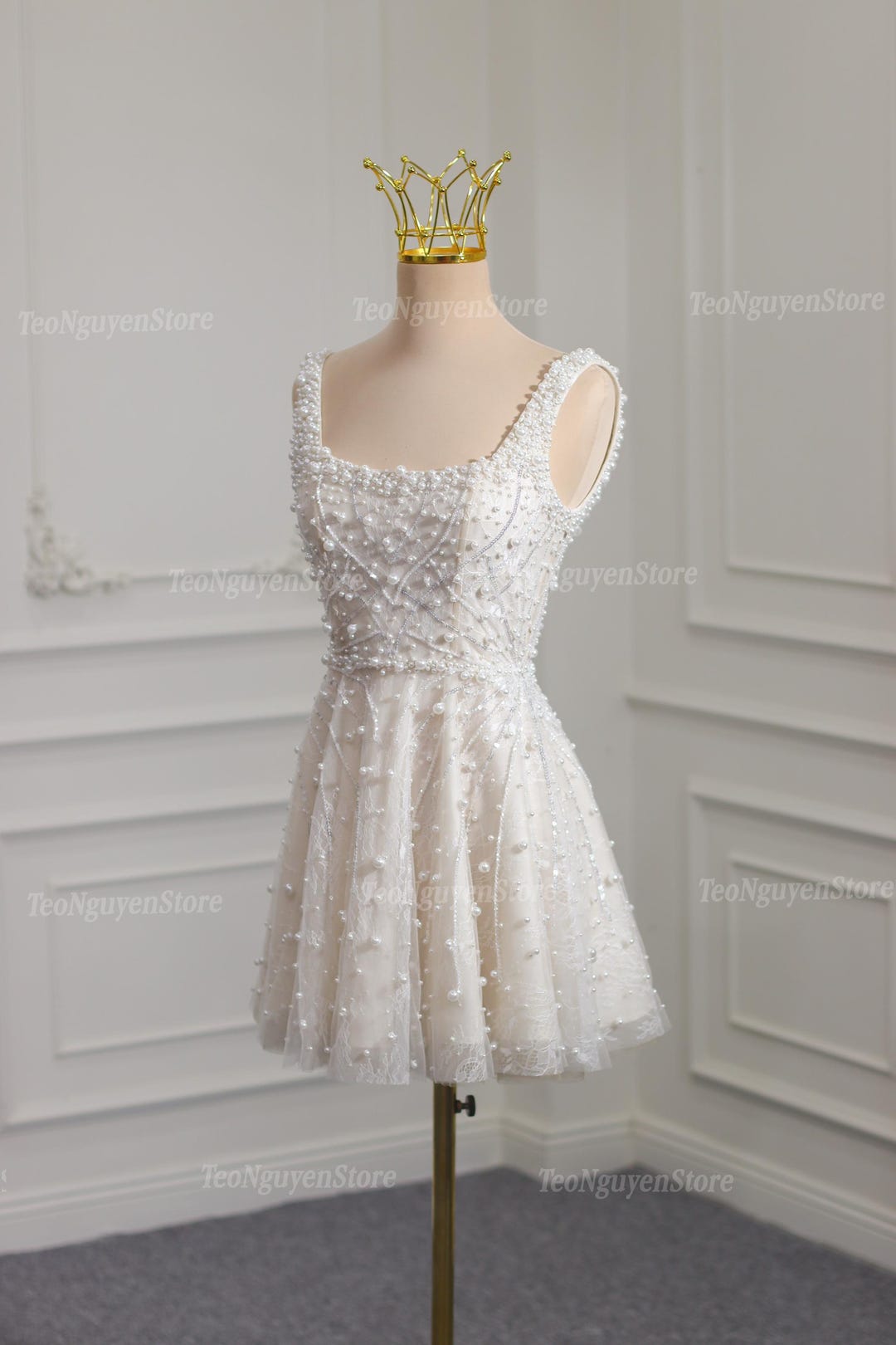 Pearl Reception Mini Dress. Short Wedding Dress With Pearl. Mini Corset ...