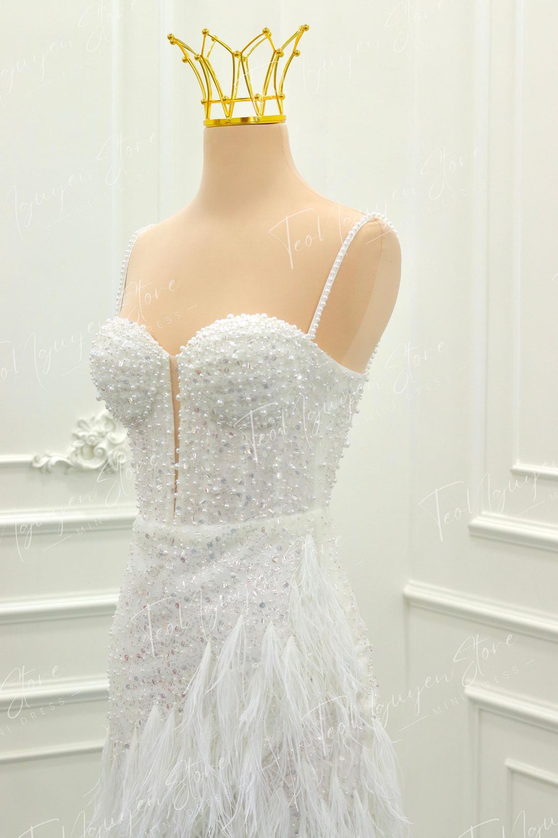 Beaded and Sparkly Feather Mini Dress. Short Dress Custom Sewn the ...