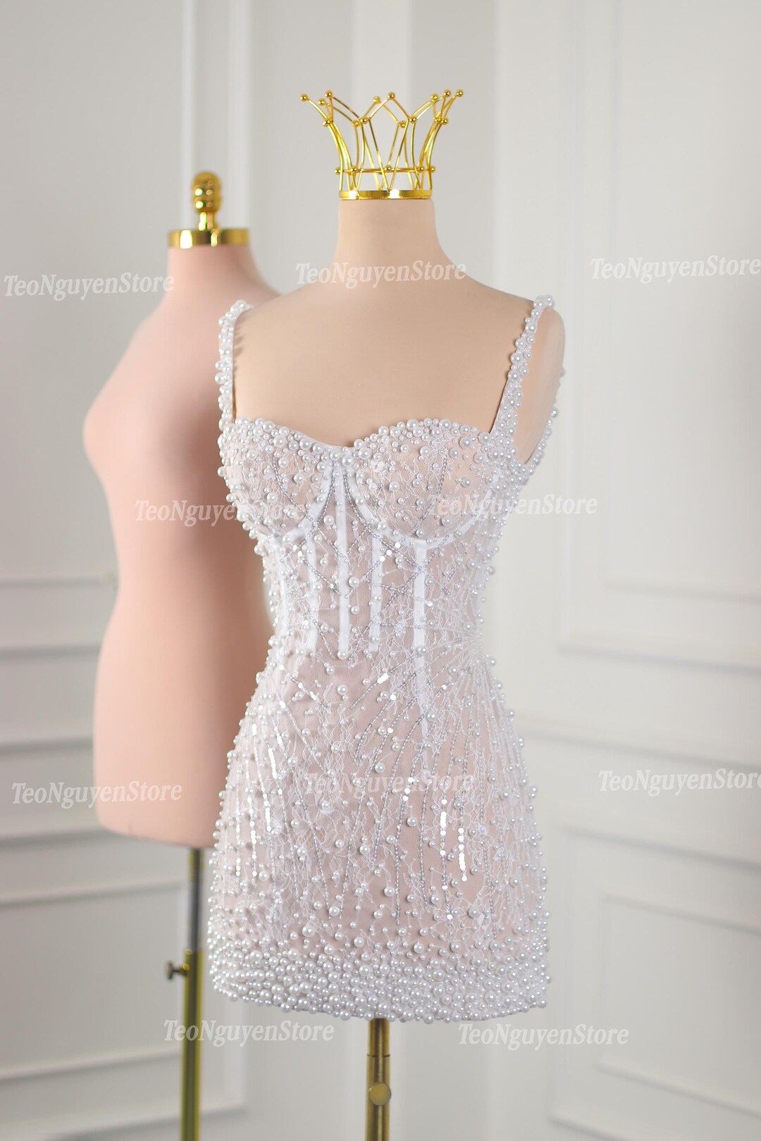 Mini Corset Wedding Dress. Pearl Party Dress. Custom Mini Dress for ...