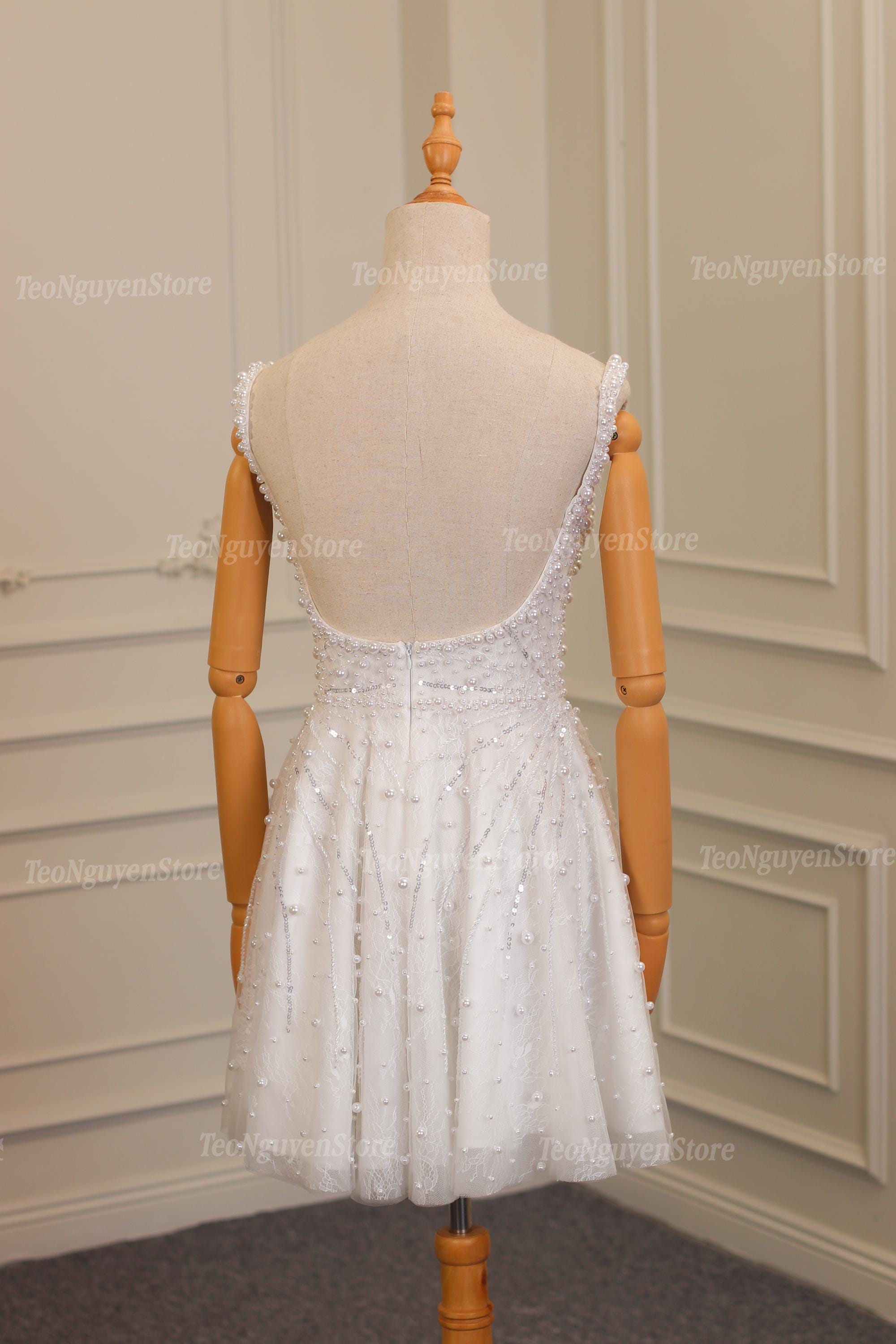 Mini Corset Wedding Dress. Pearl Party Short Dress. Custom Mini Bridal ...