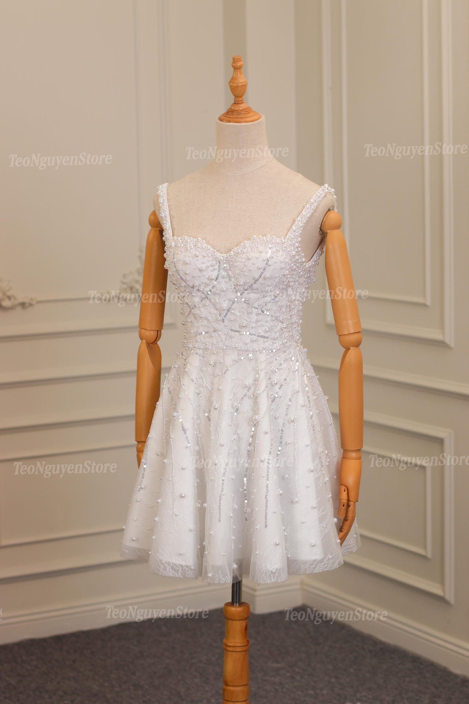 Mini Corset Wedding Dress. Pearl Party Short Dress. Custom Mini Bridal ...