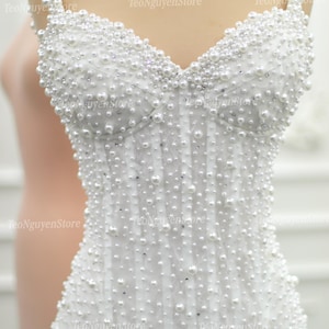 Pearl Reception Mini Dress. Short Wedding Dress With Pearls. Mini ...