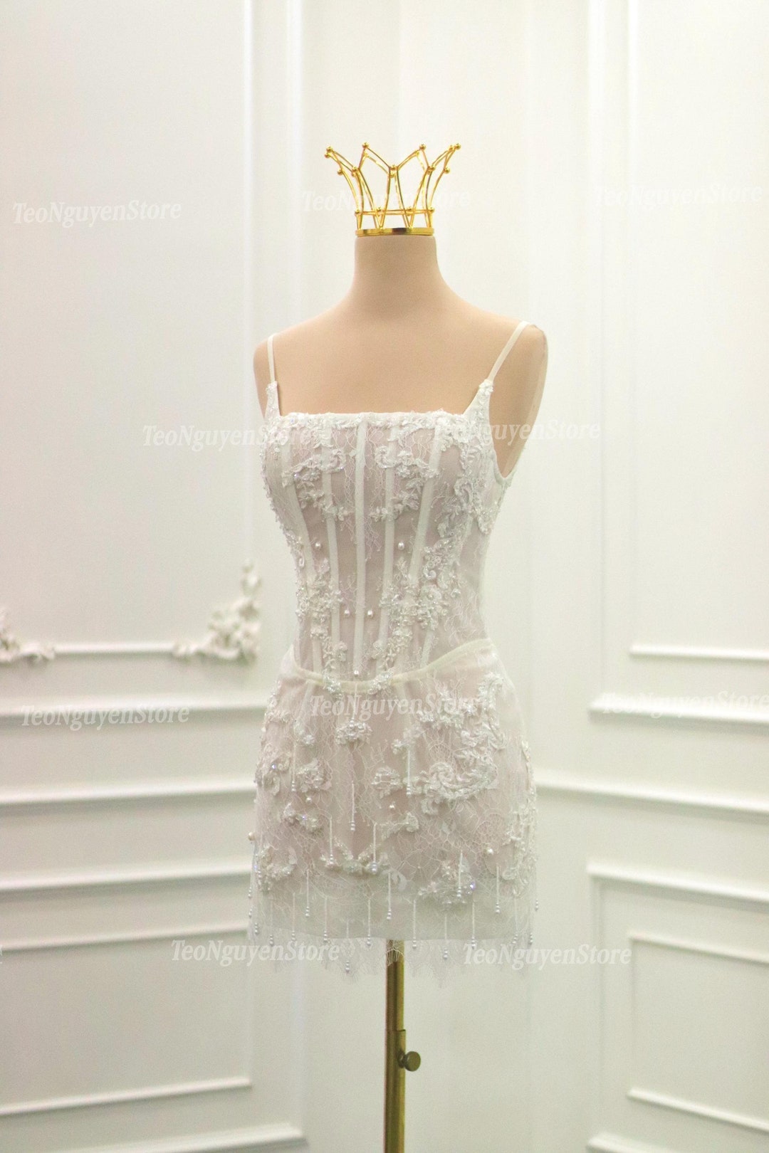 Corset Reception Dresses. Lace and Pearls Short Wedding Dresses. Custom ...