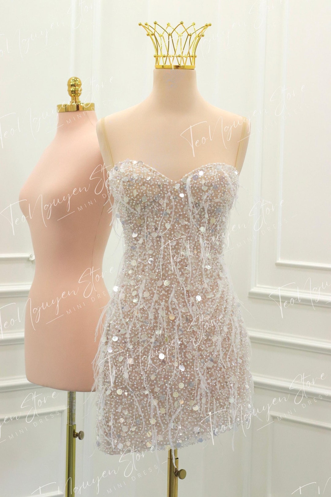 Sparkle Mini Reception Dress, Sparkling Short Wedding Dress, Custom ...