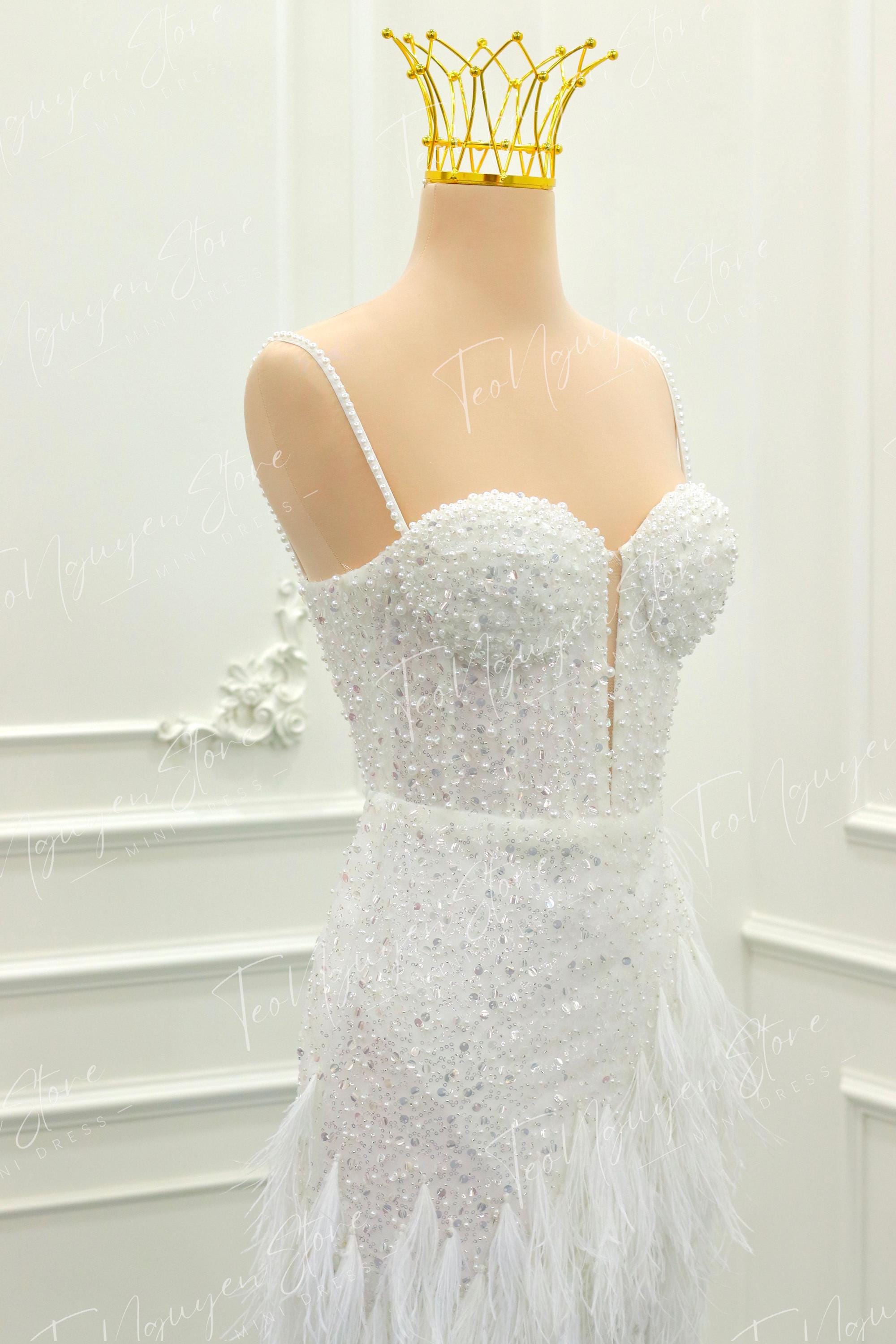 Beaded and Sparkly Feather Mini Dress. Short Dress Custom Sewn the ...