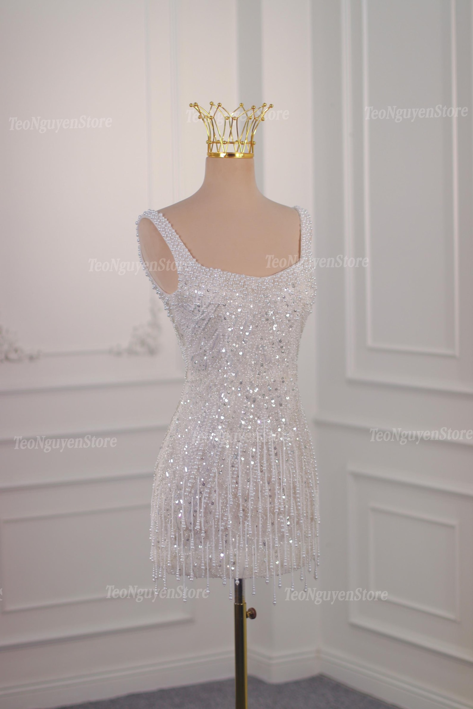 Short Sparkling Wedding Dress. Pearl and Sequins Party Dress. Pearl ...