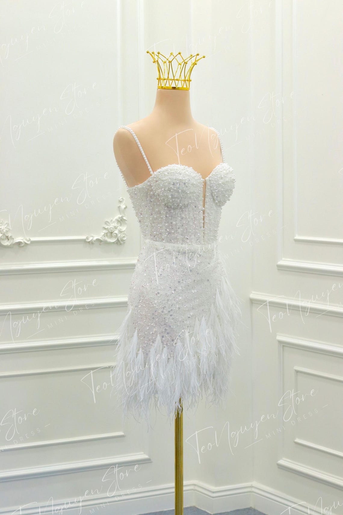 Beaded and Sparkly Feather Mini Dress. Short Dress Custom Sewn the ...
