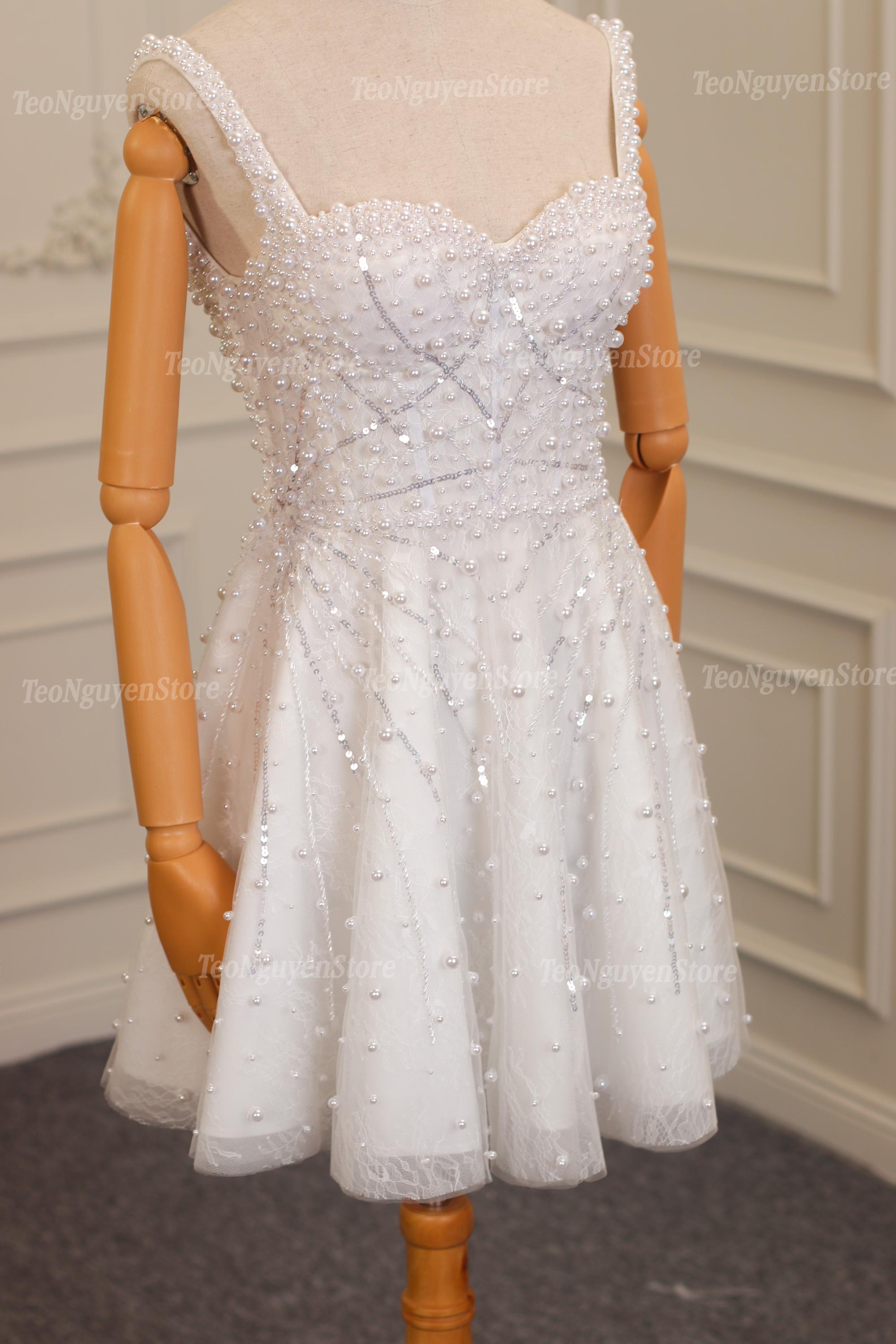 Mini Corset Wedding Dress. Pearl Party Short Dress. Custom Mini Bridal ...