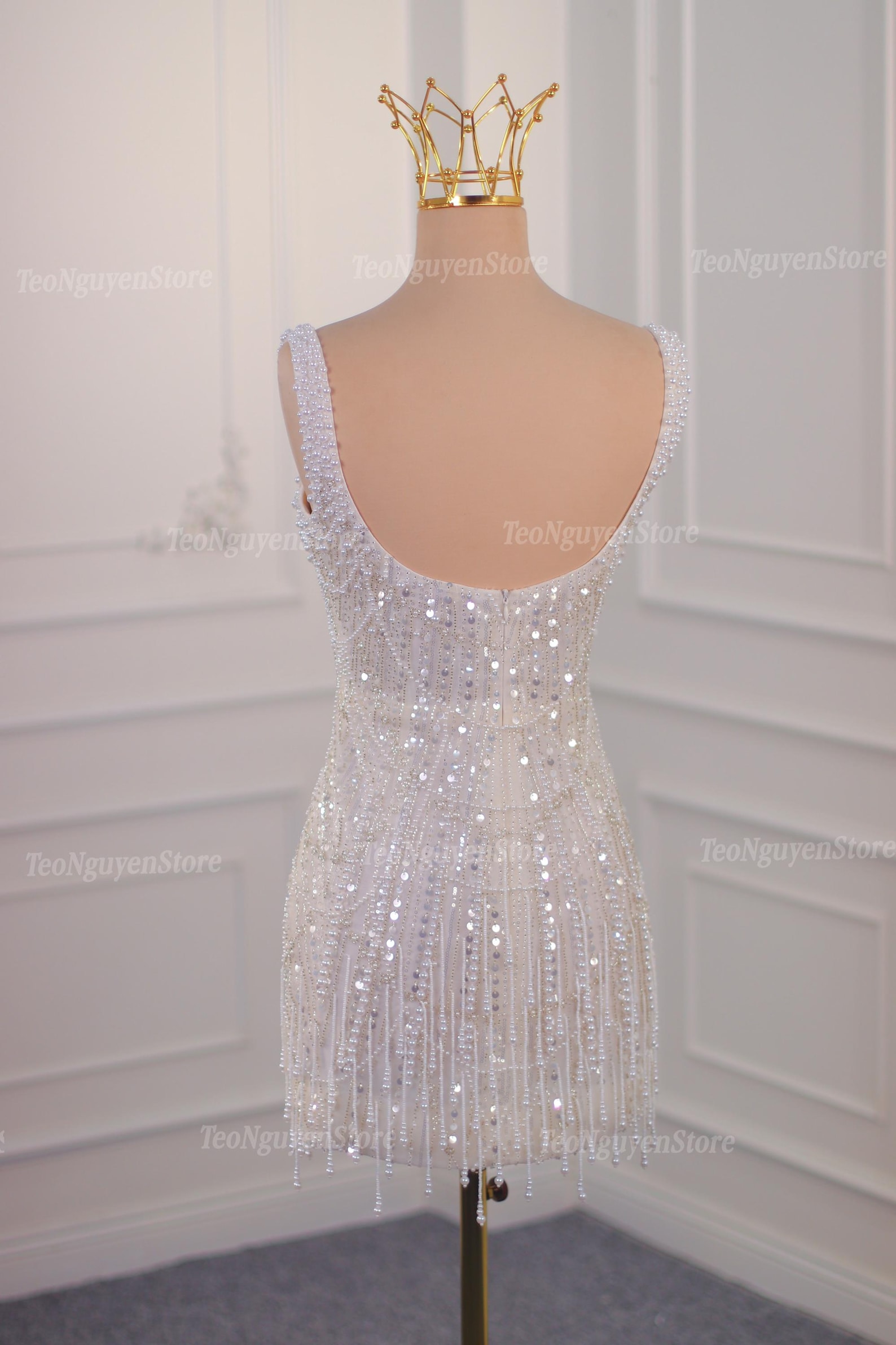 Short Sparkling Wedding Dress. Pearl and Sequins Party Dress. Pearl ...
