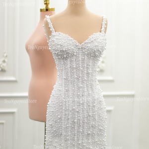 Pearl Reception Mini Dress. Short Wedding Dress With Pearls. Mini ...