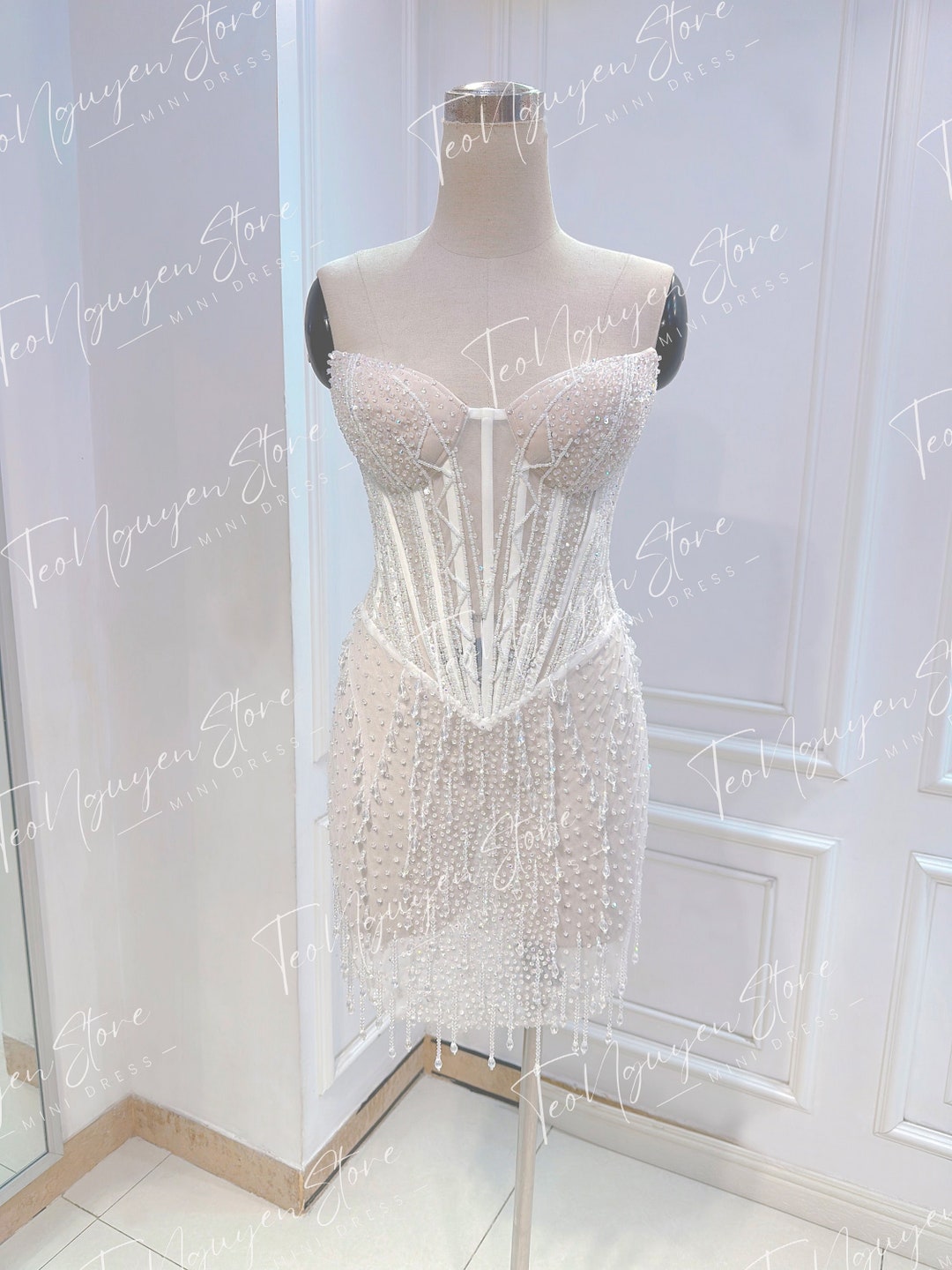 Luxurious Short Beaded Wedding Dress. Charming Crystal Short Dress ...