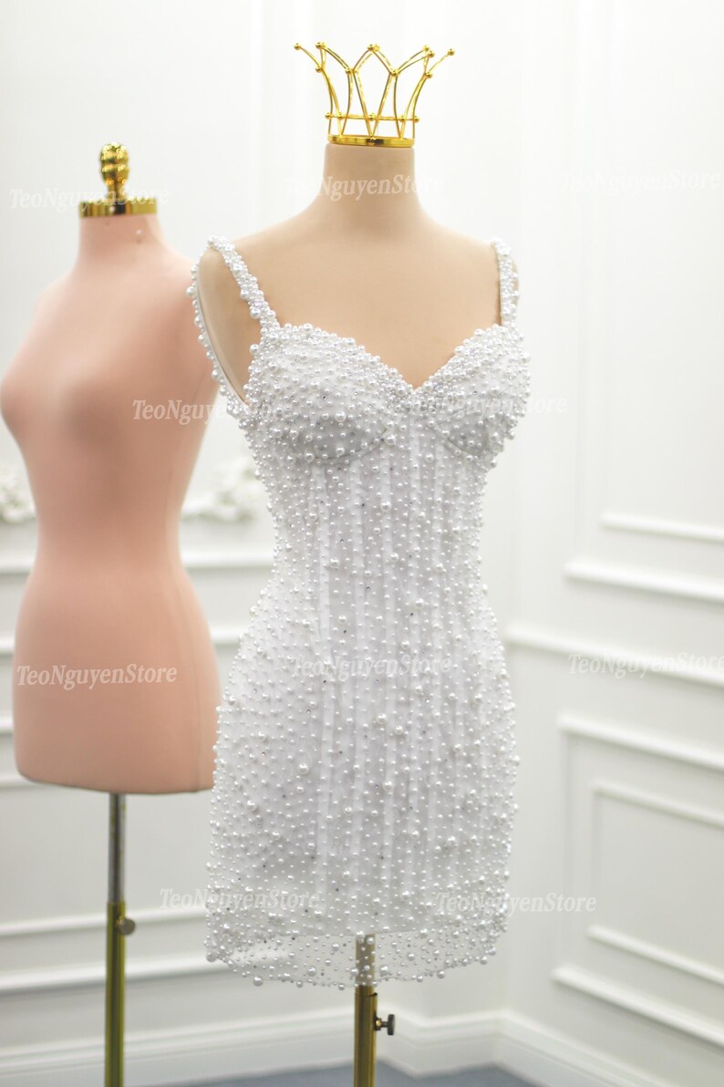 Pearl Reception Mini Dress. Short Wedding Dress With Pearls. Mini ...
