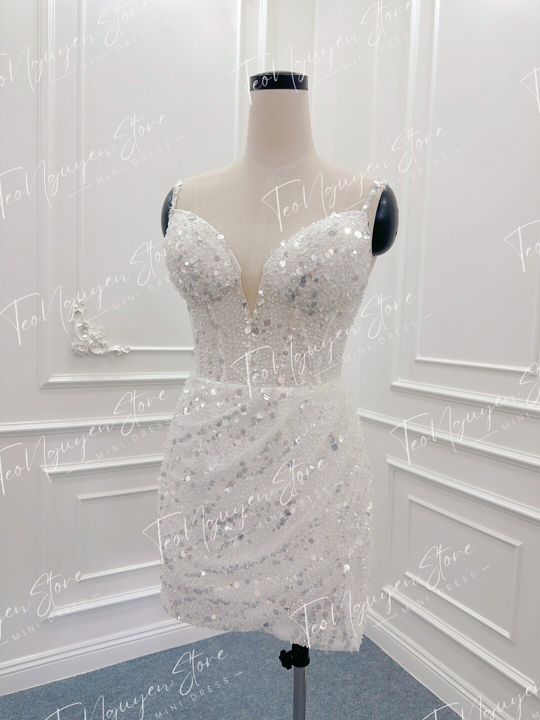 Sparkly Sequins Mini Dress. Short Wedding Dresses for Brides. Mini ...