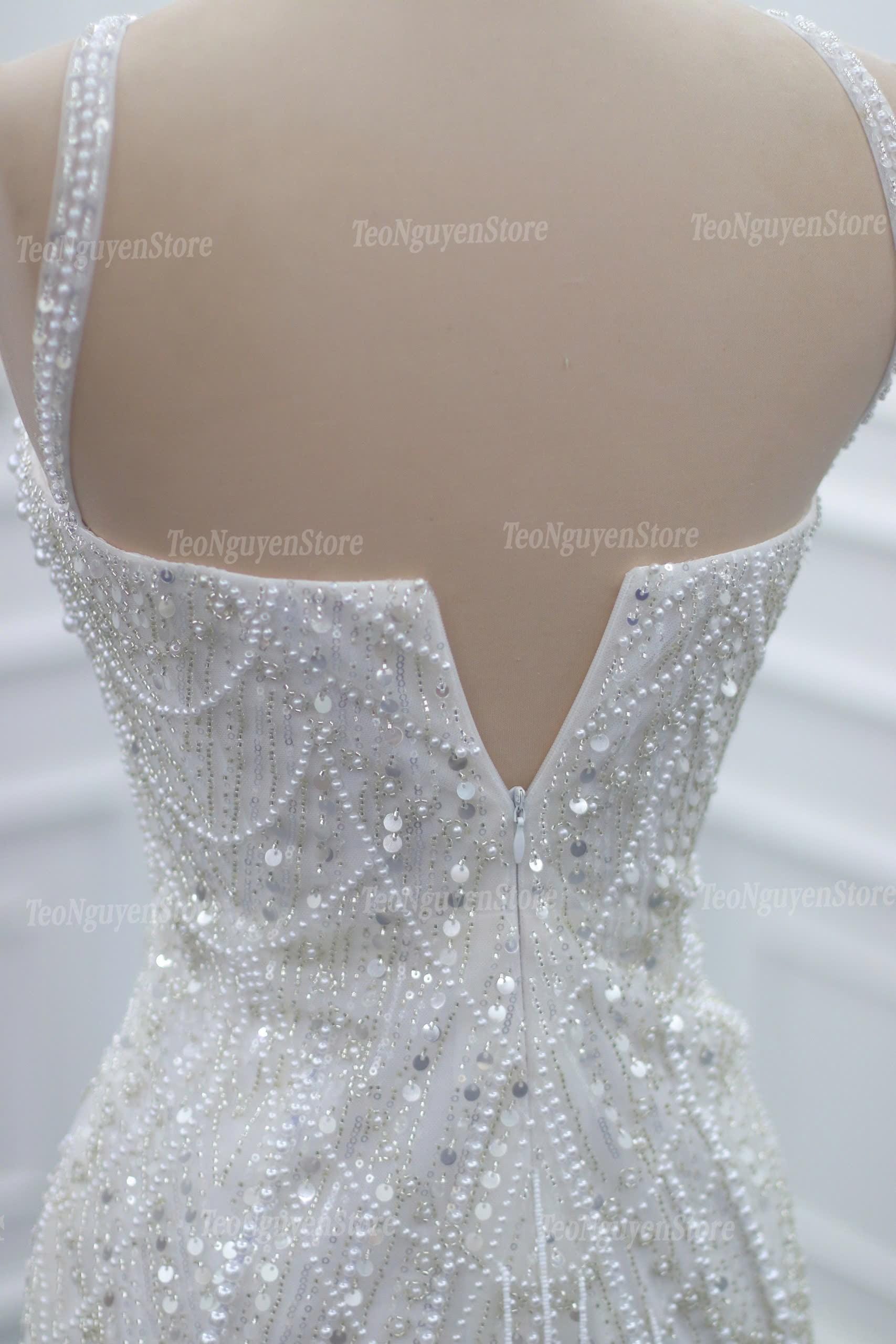 Short Pearl Reception Dress. Short Sparkling Wedding Dress. Pearl and ...