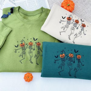 Embroidered Halloween Skeleton Sweatshirt | Dancing Pumpkin Sweatshirt ...