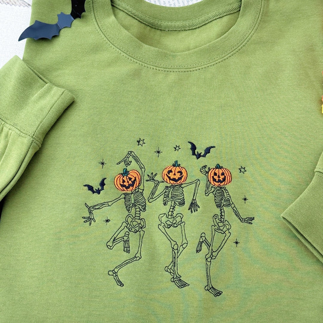 Embroidered Halloween Skeleton Sweatshirt | Dancing Pumpkin Sweatshirt ...