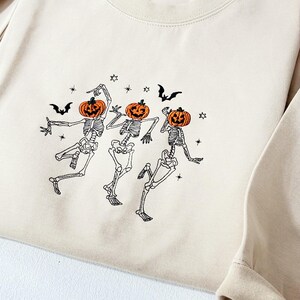 Embroidered Halloween Skeleton Sweatshirt | Dancing Pumpkin Sweatshirt ...