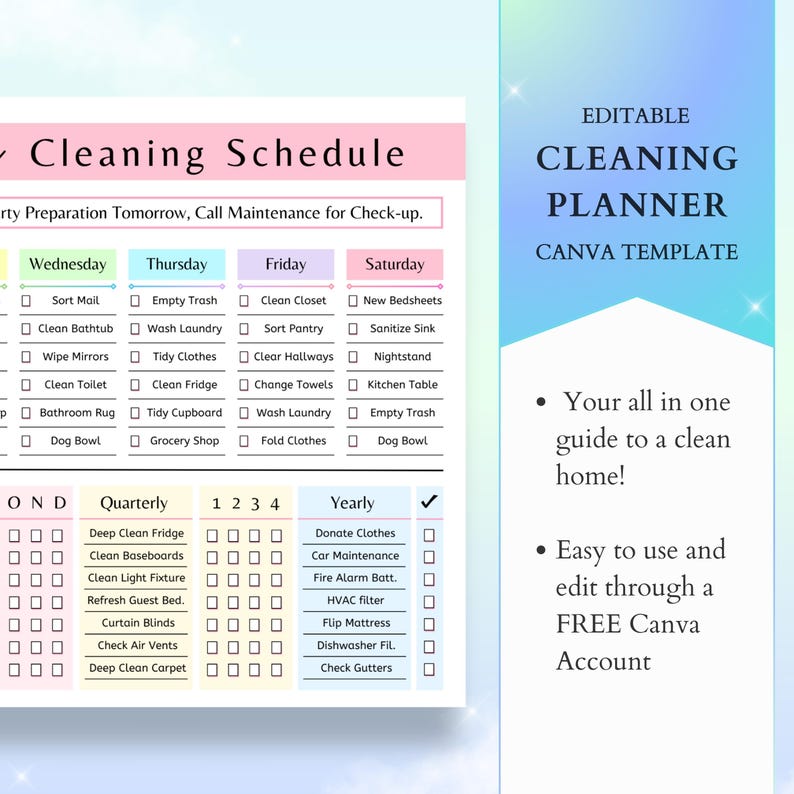 Cleaning Planner Template, Deep Cleaning Checklist, Canva Template ...
